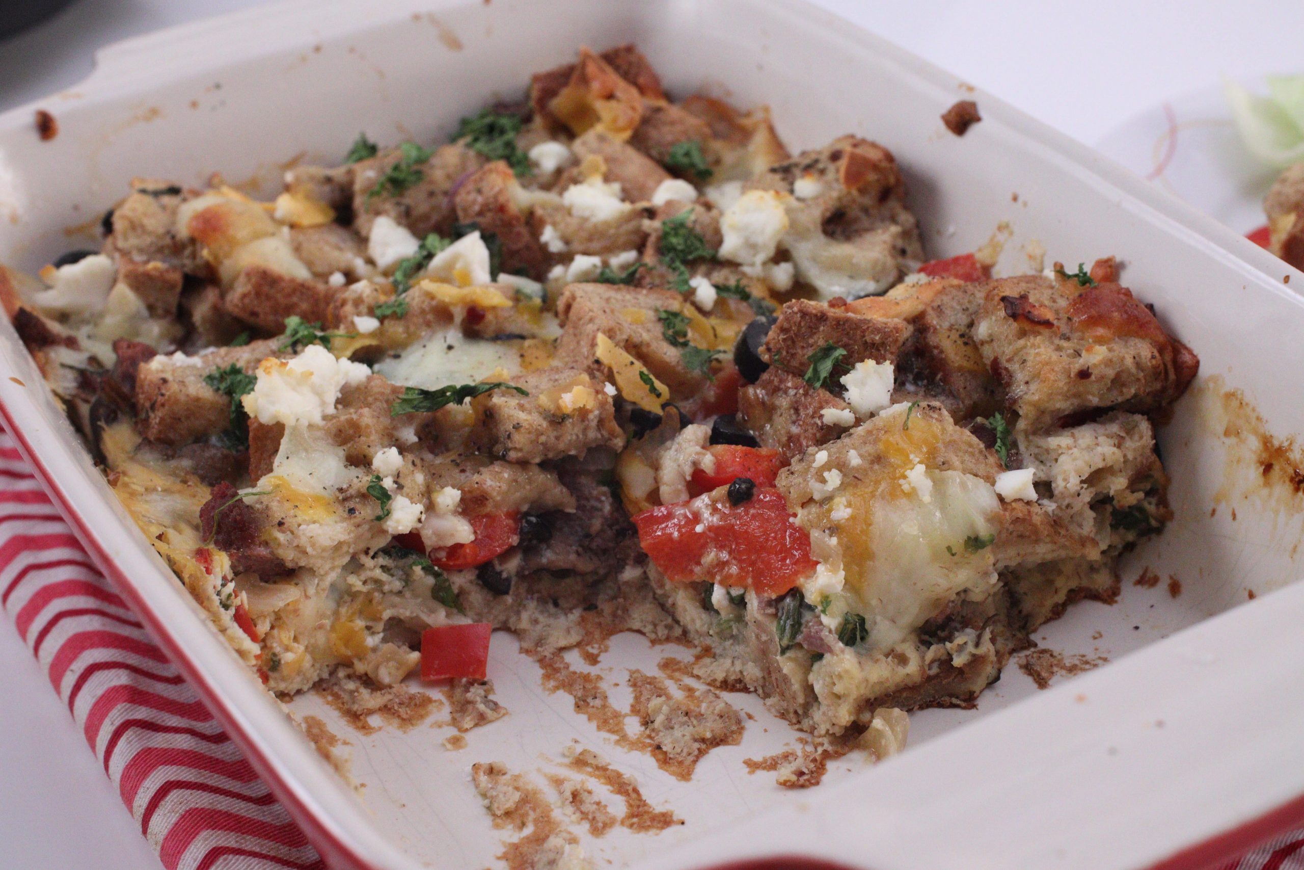 Breakfast Casserole with bread slices without hash browns